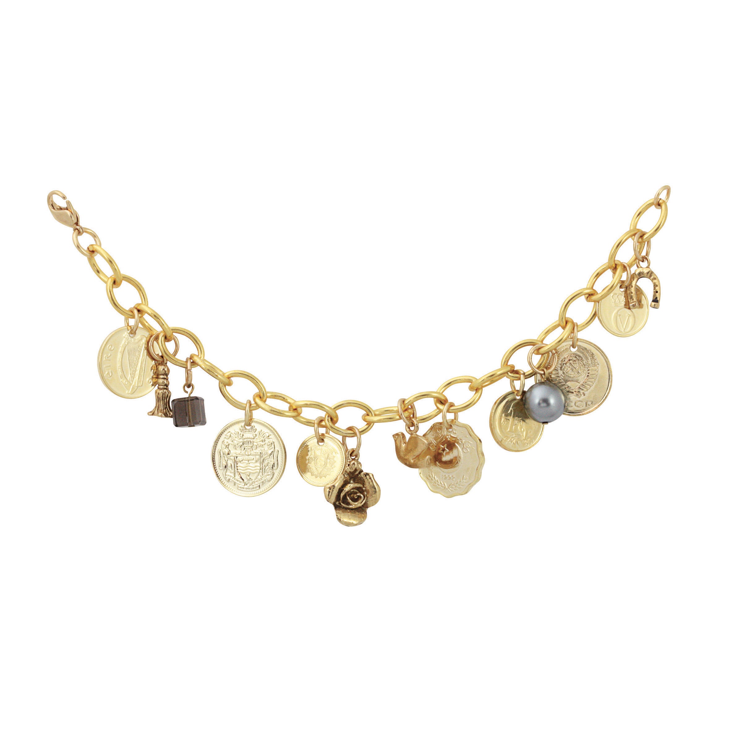 Gold-Layered Foreign Coins Charm Coin Bracelet Coin Jewelry – The ...