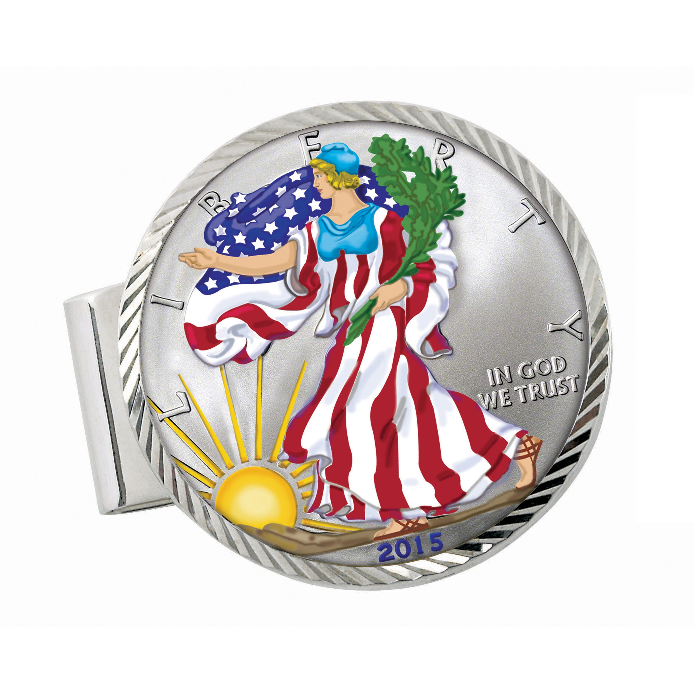 Sterling Silver Diamond Cut Coin Money Clip with Colorized American Si ...