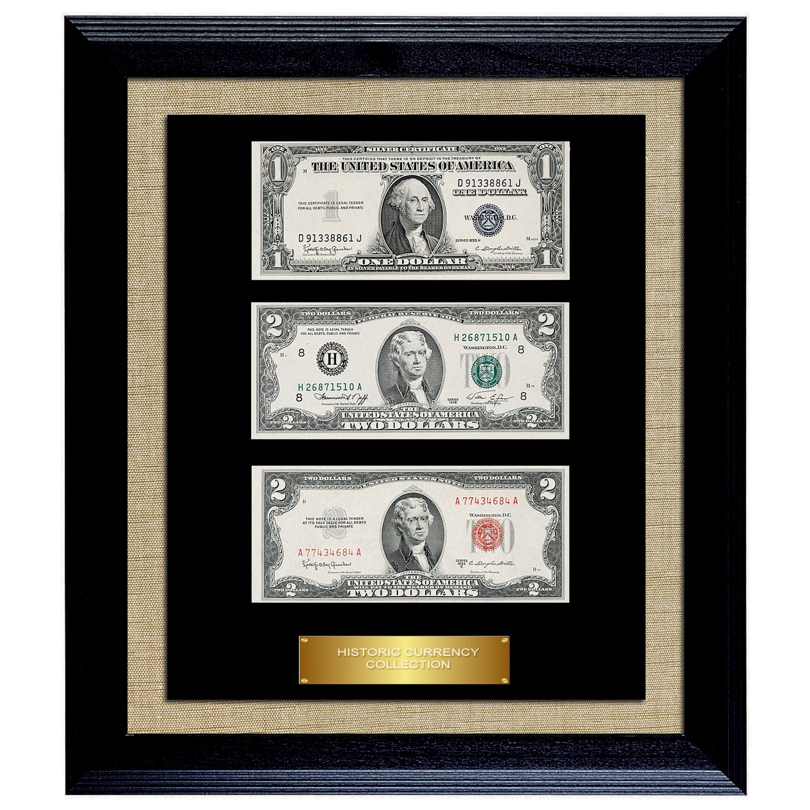 Historic Currency Collection in Currency Frame – The Franklin Mint