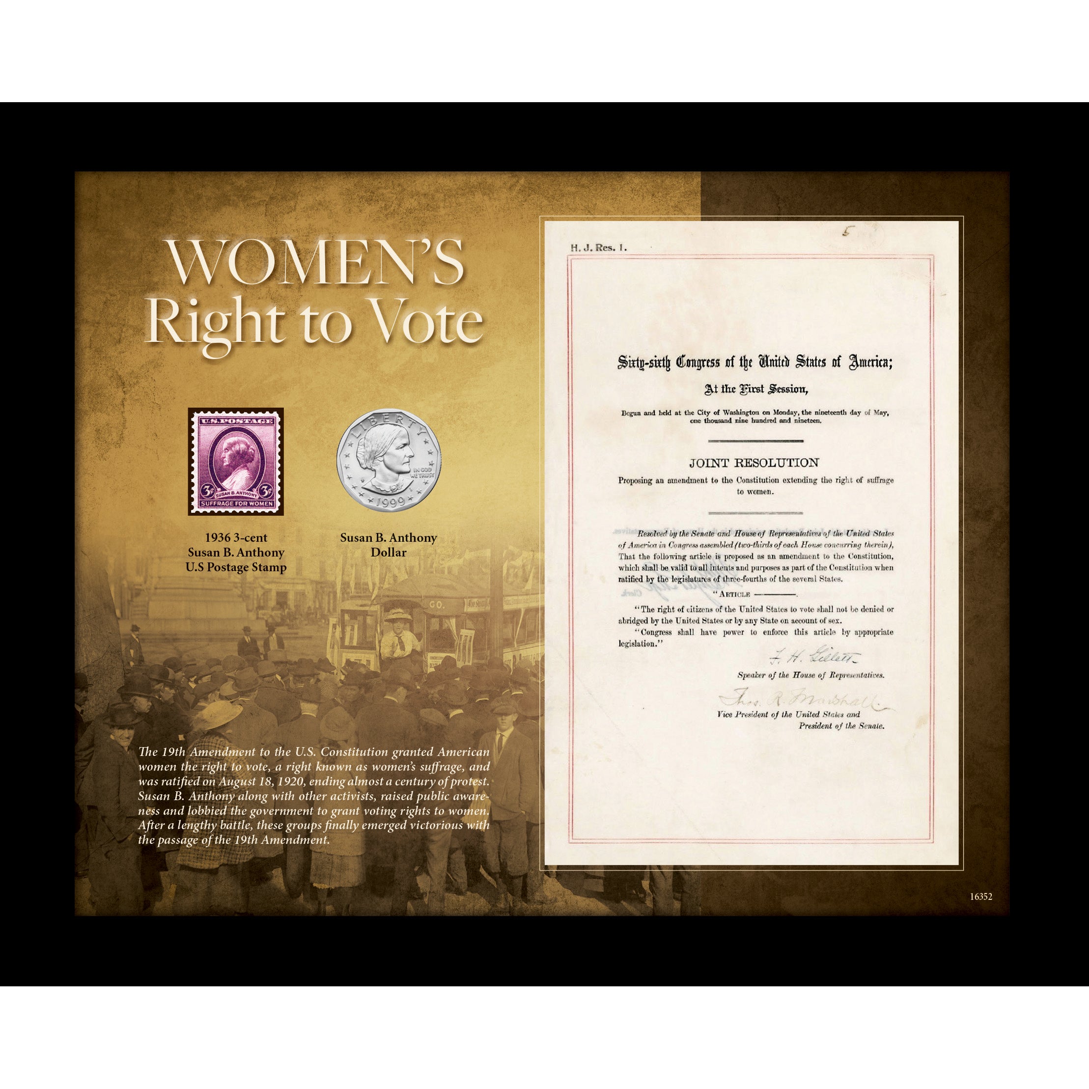 Women's Right To Vote Susan B. Anthony Stamp and Coin Black 8x10 Frame ...