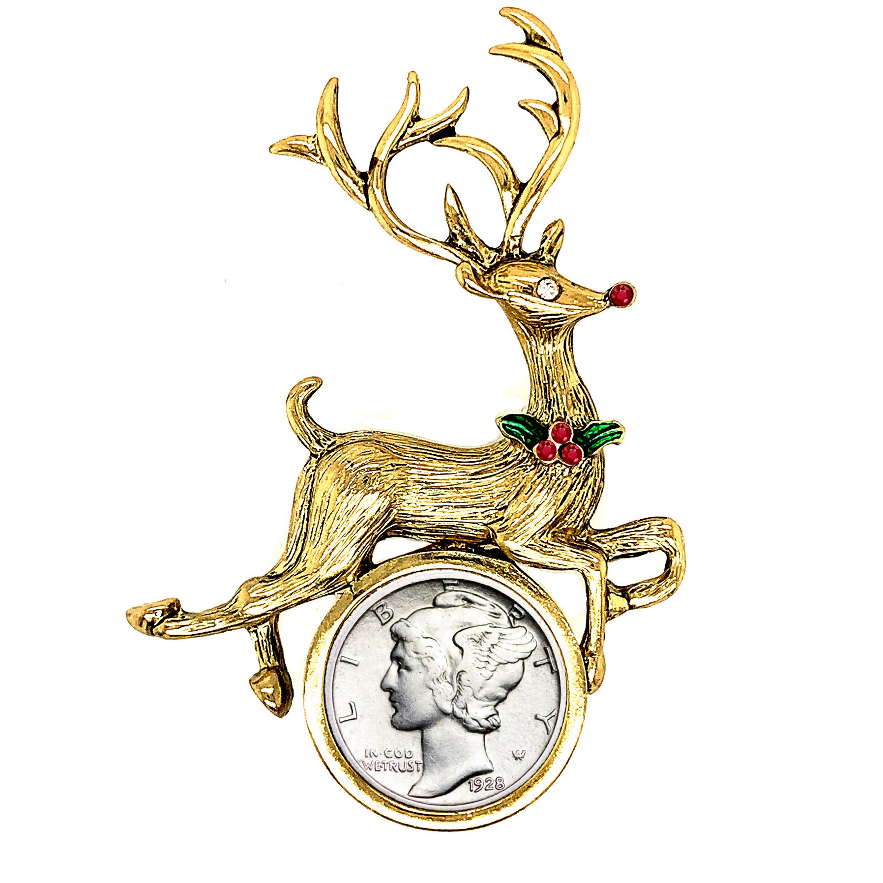Mercury Dime Coin Reindeer Brooch – The Franklin Mint