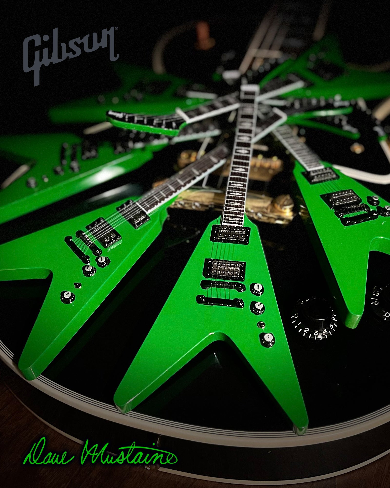 Dave Mustaine Gibson Flying V EXP Rust In Peace Alien Tech Green Mini ...